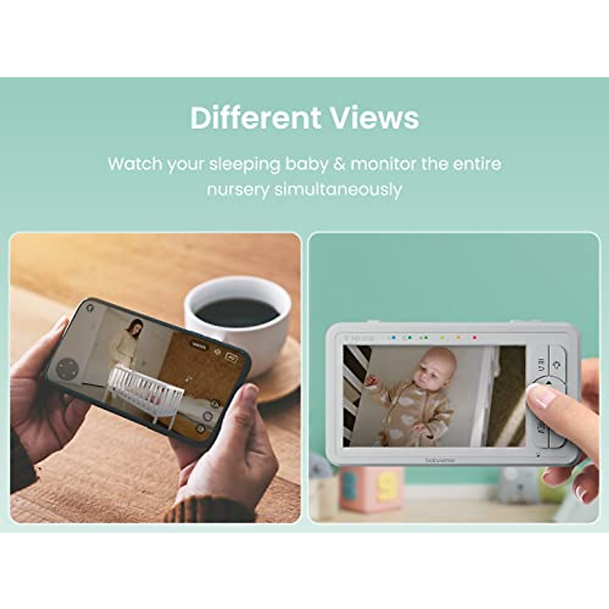 Babysense HD Video Baby Monitor Bundle - Full HD 1080p WiFi Nanny Camera (App & SD Card Included) and Separate Non-WiFi Baby Monitor with Camera and Dedicated 5" HD 720p Display for Home Monitoring