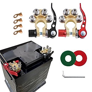2PCS Car Battery Terminal Connector, Positive Negative Battery Cable Ends, Automotive Terminal Clamps Connectors, 4 Way Quick Release Disconnect Car Battery Terminal Compatible with Cars Vans Trucks