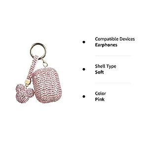 Luxurious Shining Rhinestone Diamante Apple AirPods Pro Case, Bling Sparkle Protective Cover Carrying Mickey Ball Keychain for Airpods Pro,Shockproof Anti-Scratch Anti-dust (Pink)