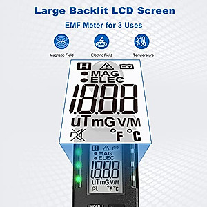 EMF Meter, Votery Rechargeable Electromagnetic Field Radiation Detector Digital EMF Detector with LCD, Temperature Measure, Hand-held Magnetic Field Detector for Home, Office, Outdoor