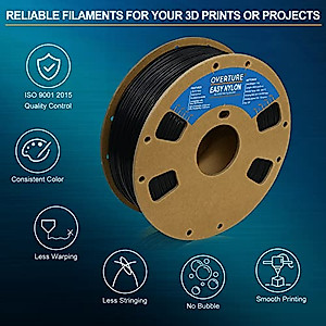 OVERTURE Nylon Filament 1.75mm 3D Printer Filament, Polyamide (PA) 1kg Spool (2.2lbs), Dimensional Accuracy +/- 0.03 mm, Fit Most FDM Printer (Black)