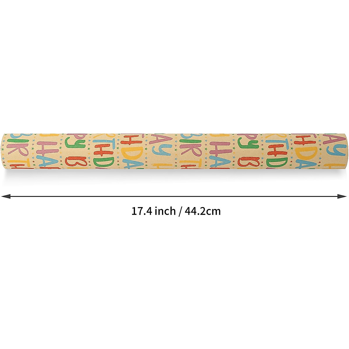 CAMKUZON Kraft Birthday Wrapping Paper Roll with Cutlines - Colorful Happy Birthday Text and Star Design - Gift Wrap Paper for Birthday Celebration Baby Shower, 17.4 Inch