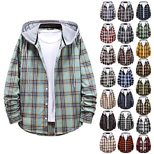 QWENTMTNTY Mens Flannel Shirt Green Plaid Shirt Men Hoodies for Men Mens Shacket Men's+Flannel+Shirts