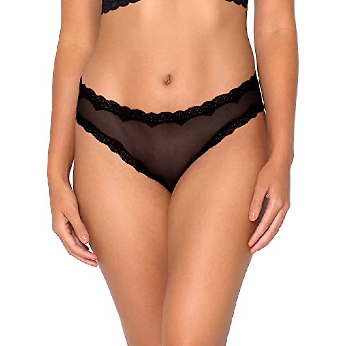 Smart & Sexy Women's Lace Trim & Mesh Panty 2 Packs Sexy Thongs & Cheeky Bikinis, Electric Pink/Black Hue, 7