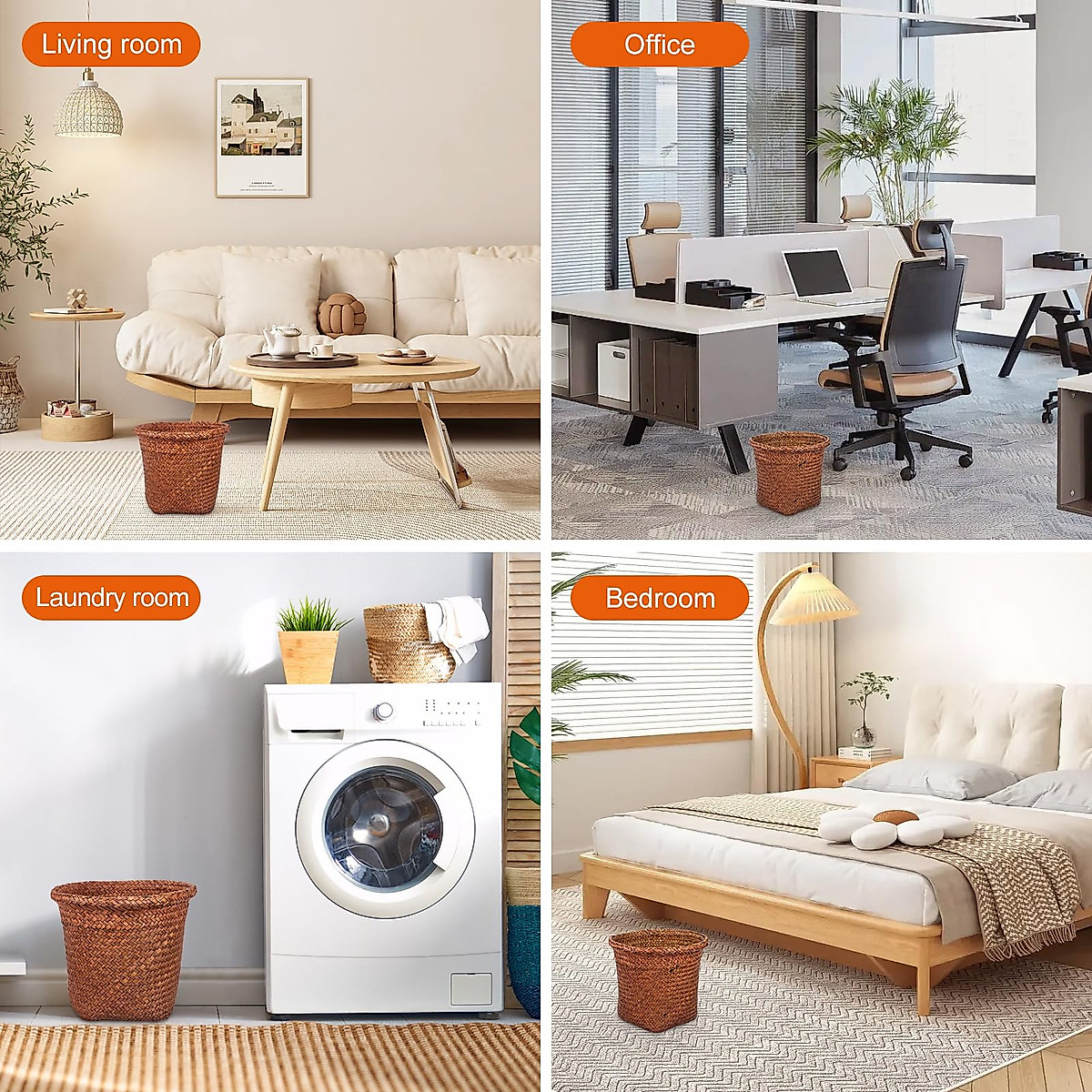 Gadpiparty Straw Woven Wastebasket Wicker Trash Can Round Rattan Waste Basket Sundries Storage Basket Garbage Container Bin for Bedroom Bathroom Offices Home, Size S