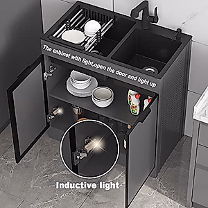 Black Utility Sink，Commercial Sink Kitchen，Laundry Sink with Cabinet,High Arc Stainless Faucet，for Room, Restaurant,Kitchen,Utility Room, Garage, Basement, Outdoor and Indoor. ( Size : 68*45 Cold hot+