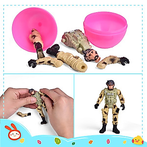 FUN LITTLE TOYS 12PCS Easter Egg with Army Men Realistic Army Ranger Action Figures, Easter Stocking Stuffers, Easter Basket Stuffers