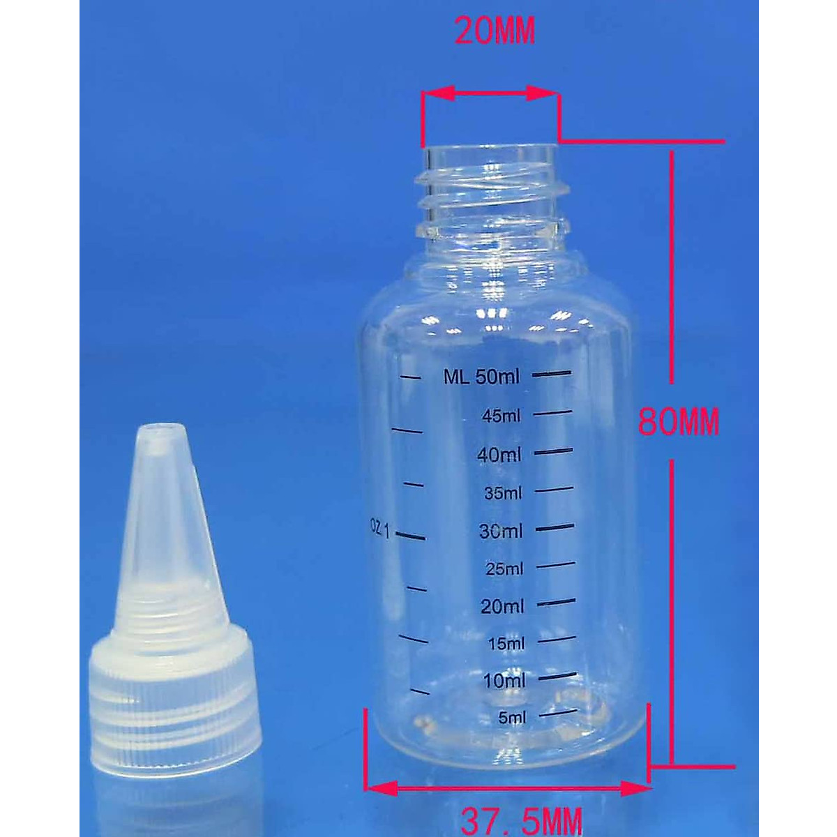 NANSHINE 10pcs 60ml(2oz) Plastic Bottle Pointed Mouth Top Cap Transparent Dispensing Bottle Squeeze Bottle with Graduated Measurement For Arts Crafts,Liquids,Inks,Oils,Shampoo,Lotion