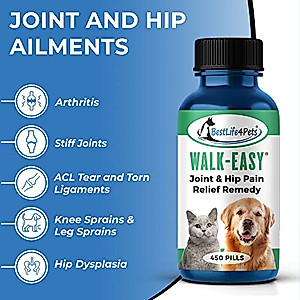 BestLife4Pets Walk-Easy Hip and Joint Supplement for Dogs & Cats - Arthritis Pain Relief and Anti-inflammatory Support Pills for Dogs & Cats Joint Pain Relief - Easy to Use Natural Pills (450 ct)