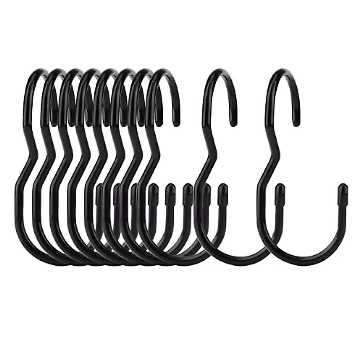 SAVITA 10pcs Purse Hooks for Closet, Heavy Duty Black S Hooks for Hanging Clothes in a Closet Handbags Twist Design with Rubber Stopper for Living Room Kitchen Bathroom S Hooks Rod (Black)