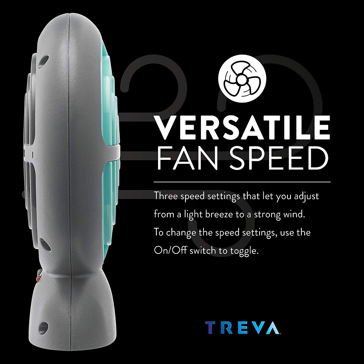 Treva Rechargeable Battery Small Fan - 3.5 Inch Blade USB Charging Port Fan - 3 Speed Circular Cooling Design - Portable Handheld or Personal Desktop Size - Travel Ready (Mint, 1)