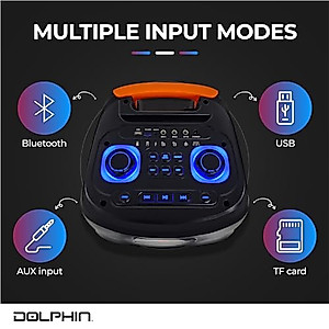 Dolphin New SP-1060RBT: Crisp & DEEP BASS - Dual 10" Bluetooth Portable Speaker w/Light Show - Rechargeable Speaker | Immersive Sound, Vibrant LED Lights, Wireless Connectivity