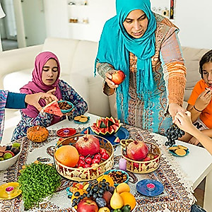 CHGCRAFT 3 Pcs 3 Sizes Metal Eid Food Tray Round Islam Platter Snack Dessert Holder Lunar Ramadan Tray Set Islam Mubarak Food Tray Decoration for RHoliday Home Party, Antique Bronze