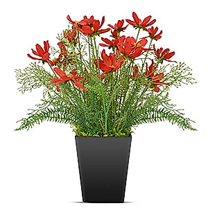 Luxsego Silk Artificial Flowers Coreopsis Faux Flowers, Potted Floral Decor for Garden, Wedding, Office Table Decor Gifts Idea for Her or Him, Decorative Home Accessories(16.7in, Red)