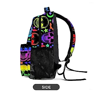 oallpu Colorful Skull Backpack, Stylish Shoulders Backpack Lightweight Durable Skull Daypack Cool Laptop Bag, 17inch Classic Backpack (Colorful Skull)