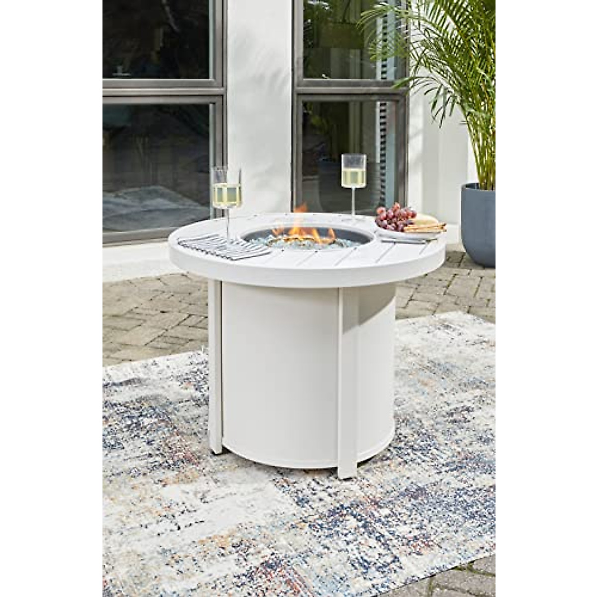 Signature Design by Ashley Outdoor Sundown Treasure Round Fire Pit Table, White