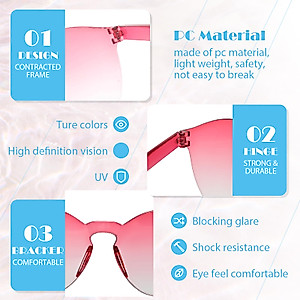 Hoteam 24 Pairs Colored Glasses Transparent Rimless Sunglasses Candy Color Tinted Glasses Cool Round Eyewear Fun Retro Eyeglasses for Women Girls Adult Teen Bachelorette Cosplay Party