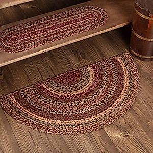 VHC Brands Cider Mill Half Circle Jute Rug 16.5x33 Country Braided Flooring, Burgundy