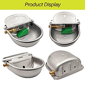 Automatic Waterer Water Bowl with Brass Float Valve Stainless Steel Watering Trough Kits for Livestock Chicken Horse Animal Dogs Cattle Pig Goat, Includes Hose, Brass Connector and Mounting Bolts