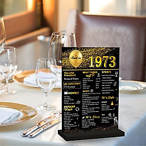 Vlipoeasn 50th Birthday Table Decoration for Men, Black Gold Back in 1973 Acrylic Table Sign with Wooden Stand, 50 Year Old Birthday Party Supplies, 50th Birthday Gift Centerpieces for Women