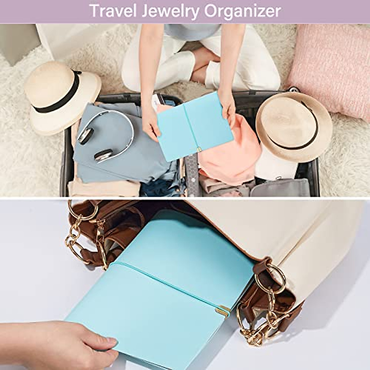 Unicorn Castle Jewelry Travel Organizer Case Jewelry Storage Book Organizer Earring Necklace Holder Jewelry Travel Bag with Transparent Zipper Bag for Women Ring Bracelets, Green