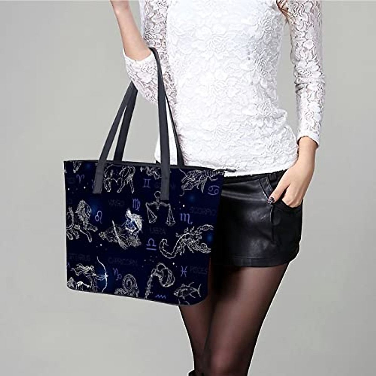 Womens Handbag Constellations Leather Tote Bag Top Handle Satchel Bags For Lady