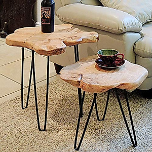 WELLAND Live Edge Side Table with Hairpin Legs, Natural Edge Side Table, Small Nightstand Wood, 15.5" Tall