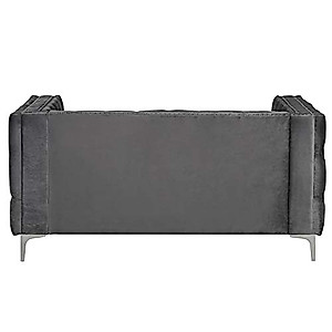 Morden Fort 61" Modern Loveseat for Living Room Furniture with Deep Dutch Velvet, Iron Legs - Grey