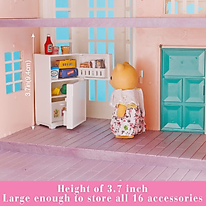 BBnote 16 Pieces Toy Refrigerator, Miniature Dollhouse Accessories for Kids Kitchen, Mini Dollhouse Fridge Pretend Play Appliance for Kids (Refrigerator)