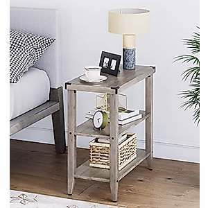 IDEALHOUSE Farmhouse End Table Rustic Side Table with Storage Shelf for Small Spaces Grey Bedside Table Narrow Nightstand for Living Room, Bedroom (Grey, 1PC)
