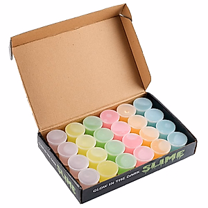 inksbui 24 Pack Glow in The Dark Slime, Party Favors Slime, Crystal Galaxy Slime kit with Multi Colors - Blue, Pink, Yellow, Green, Orange and Purple Color, Birthday Gifts for Kids Girl and Boys