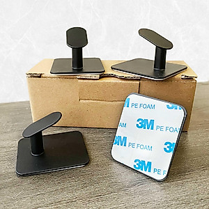 Hanpex Adhesive Hooks - 4 Pack Towel/Wall Hooks for Hanging Coat, Hat,Towel Robe, Heavy Duty Hooks Stick on Kitchen or Bathroom (Matte Black, Waterproof, Stainless Steel)