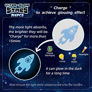 500Pcs 3D Glow in the Dark Stars Blue Glow in the Dark Stars for Ceiling Space Wall Decals Glowing Astronaut Universe Planet Galaxy Wall Stickers Ceiling Decorations for Boys Kids Bedroom Decor (Blue)