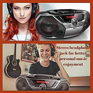 Philips Portable Boombox CD Player Bluetooth FM Radio MP3 Mega Bass Reflex Stereo Sound System with NFC, 12W, USB Input, Headphone Jack, and LCD Display