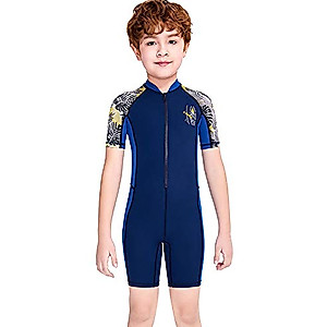 Youth Boys Girls One piece Short Sleeve Rash Guard Swimsuit UPF 50+ UV Quick Dry Sun Protective Sunsuit Swimwear