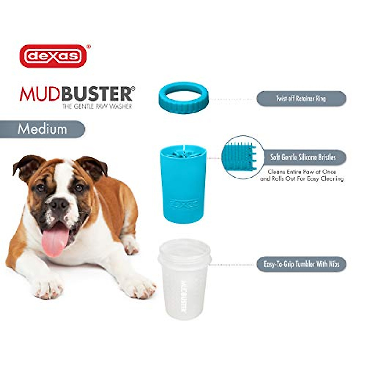 Dexas MudBuster Portable Dog Paw Cleaner, Medium, Blue