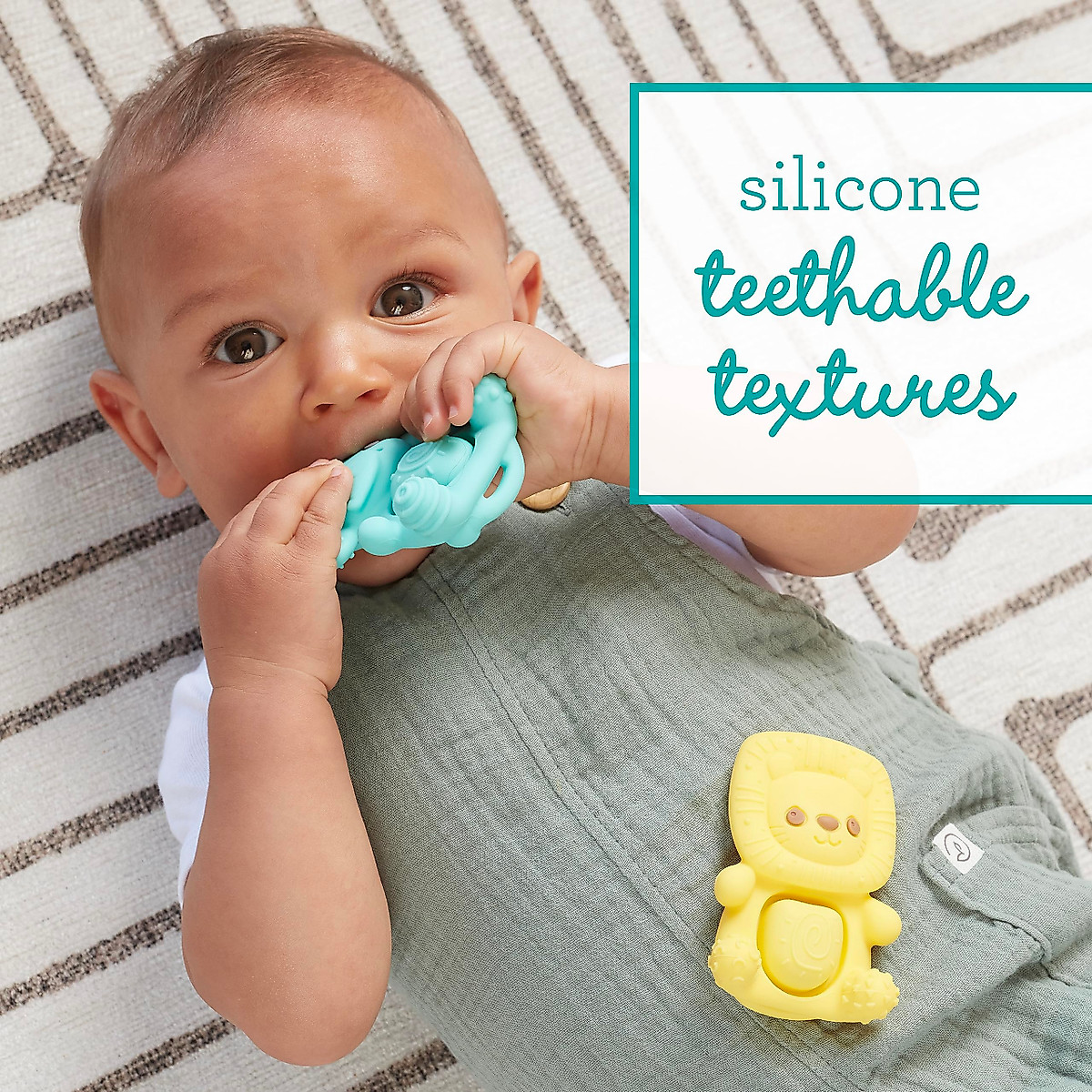 Infantino Teethimal Pop Pals - Elephant & Lion Sensory Popper Toy with Soothing Teething Textures for Infants & Toddlers, 6M+