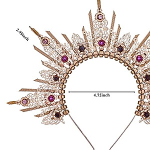 COSUCOS Spike Halo Crown Headpiece - Gold Sunburst Headwear Queen Headband Virgin Mary Headpiece for Women Wedding Photoshoot Hallowoon Cosplay Renaissance Costume