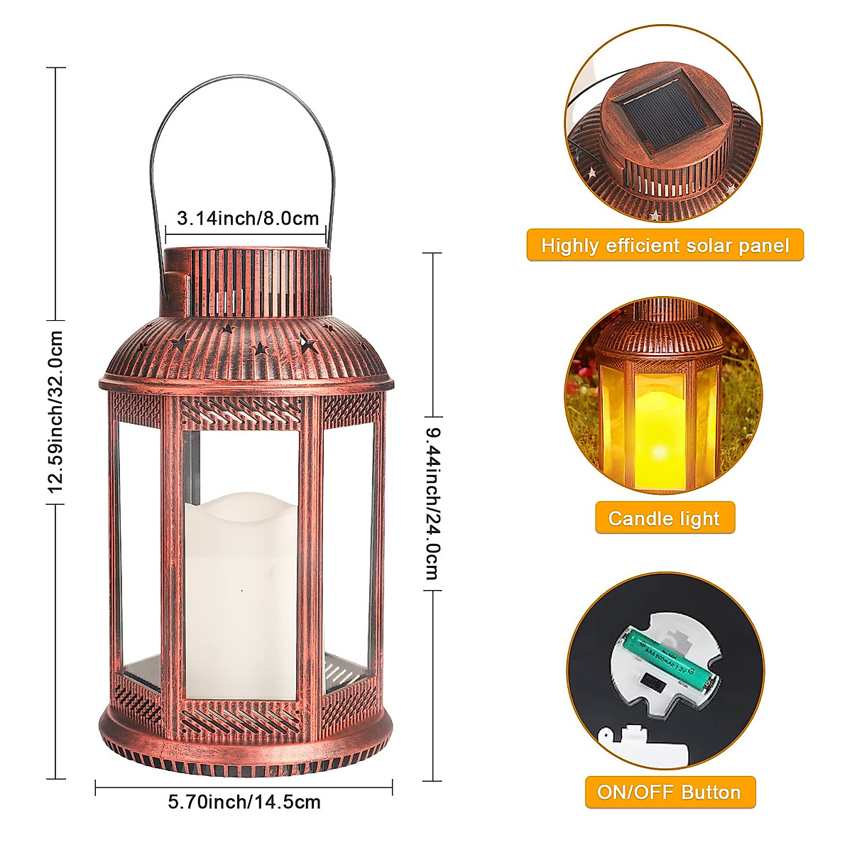 ANTING Solar Lantern, Outdoor Garden Hanging Lanterns, Waterproof LED Flickering Flameless Candle Mission Lights for Table, Outdoor, Party Decorative