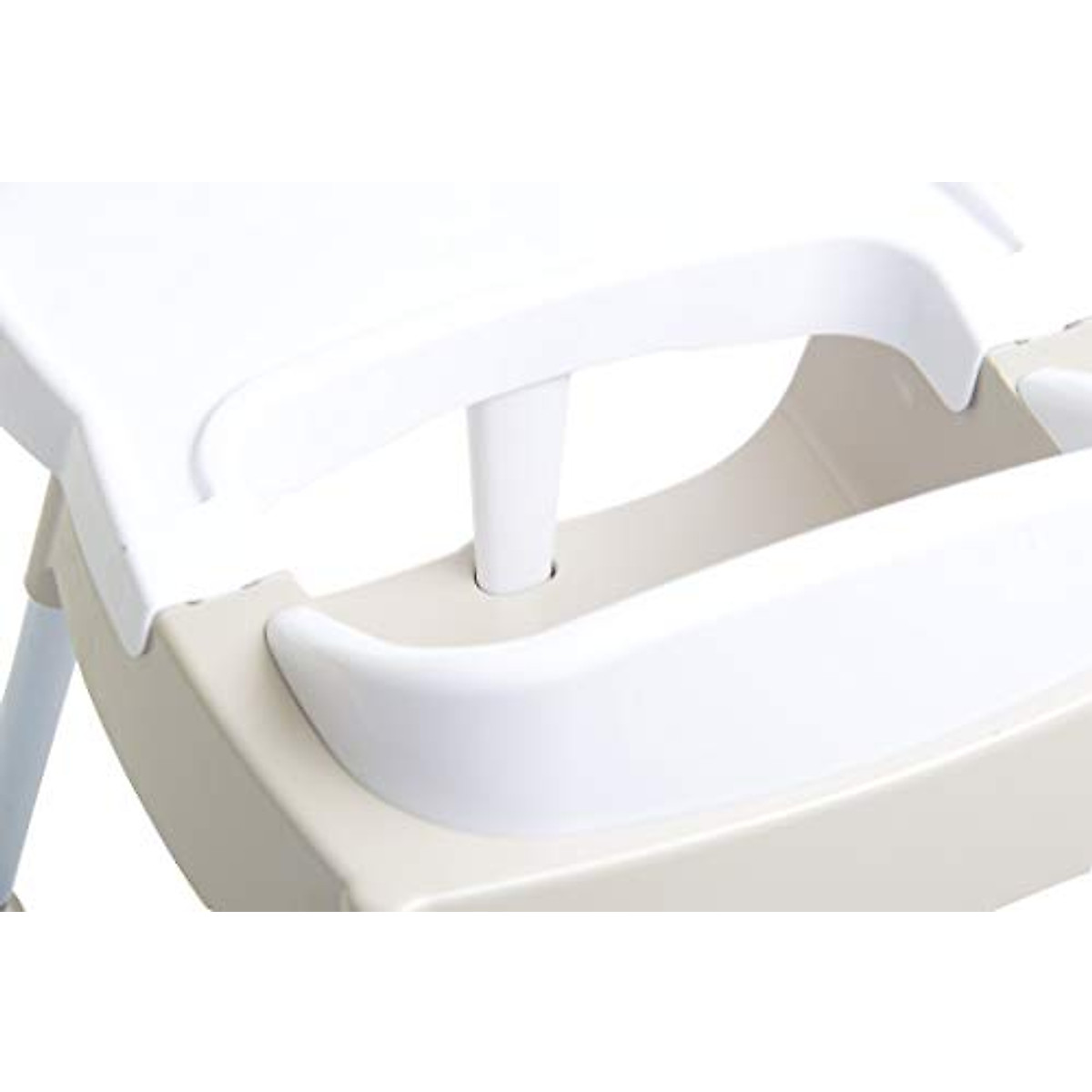 Foundations Secure Sitter 13" Feeding Chair, Stable “No Tip” Feet, 3-Point Adjustable Harness, Removable Tray, Easy to Clean, Smooth Plastic (White/Tan)