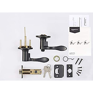 Amazon Basics Shelby Door Lever with Lock, Entry, Oil Bronze
