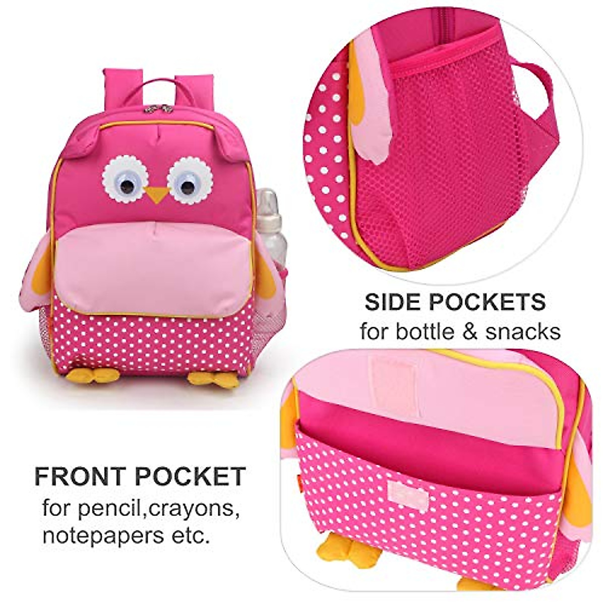 yodo Little Kids School Bag Pre-K Toddler Backpack with Name Tag and Chest Strap, Owl