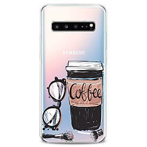 Cavka Case Compatible with Samsung S24 S23 S22 Plus S21 FE Ultra S20+ S10 Note 20 S10e S9 Clear Beauty Coffee Pink Cute Phone Girls Slim fit Lady Gentle Cute Print Design Flexible Silicone Glamours