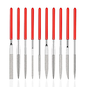 Saipe 10 Pcs Mini Diamond Needle File Set Diamond Files Mini Needle Set for Jewlery Metal Glass Stone Grinding, Polishing and Engraving (2x100mm)