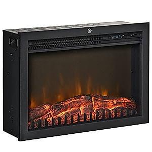 HOMCOM 24" Electric Fireplace Insert, Retro Recessed Fireplace Heater with Realistic Flame, Remote Control and Adjustable Brightness, 750/1500W, Black