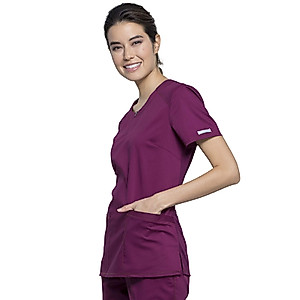 Cherokee Women Scrubs Top Workwear Revolution Round Neck Plus Size WW602, 5XL, Black