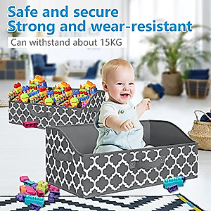 Homyfort Closet Storage Bins, Fabric Organizer Baskets with handles, Trapezoid Storage boxes for Organizing, Organization Baskets for Shelf, Clothes, Toys, Baby, Office Supplies, Nursery, Cabinet, Books (3-Pack, Grey)