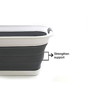 SAMMART 42L(11 gallon) Collapsible Plastic Laundry Basket-Foldable Pop Up Storage Container-Portable Washing Tub-Space Saving Basket,Water capacity 34L(9 gallon) (1 Rectangular - strengthen, Black)