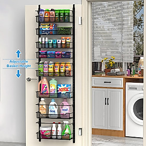 VyGrow Over the Door Pantry Organizer, 8-Tier Over the Door Organizer with Adjustable Hooks and Basket, Pantry Door Organization for Pantry Kitchen Storage Room Spice Rack