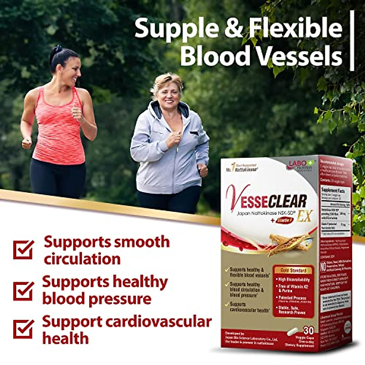 LABO Nutrition VesseCLEAR EX + NeuroREGAIN: Nattokinase NSK-SD, Elastin F for Clean & Flexible Blood Vessel, Cardiovascular & Circulation Support, Scallop-derived PLASMALOGEN for Brain Deterioration